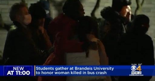 Students gather at Brandeis to honor woman killed in bus crash - CBS Boston