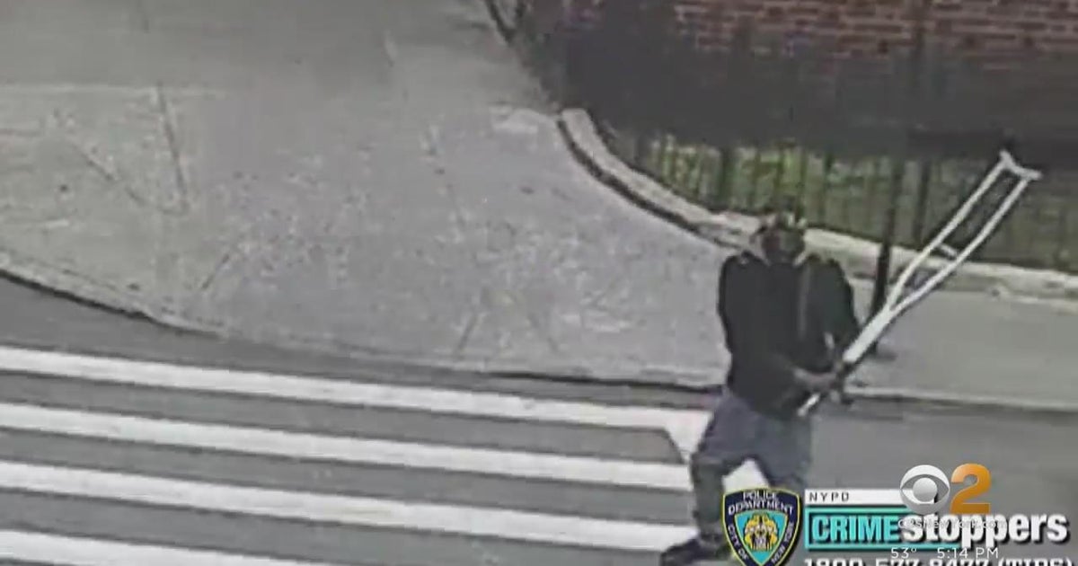 Man caught on camera beating boy with crutch in Brooklyn - CBS New York