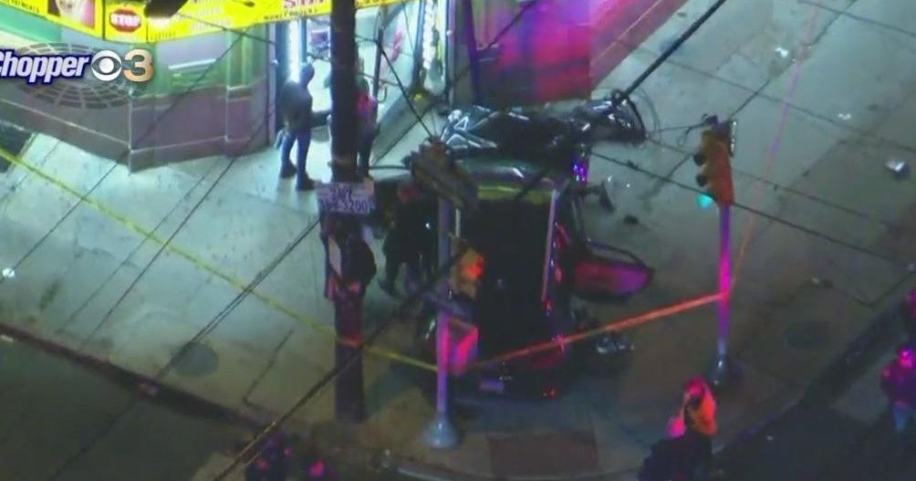 Car crashes outside corner store after police chase - CBS Philadelphia