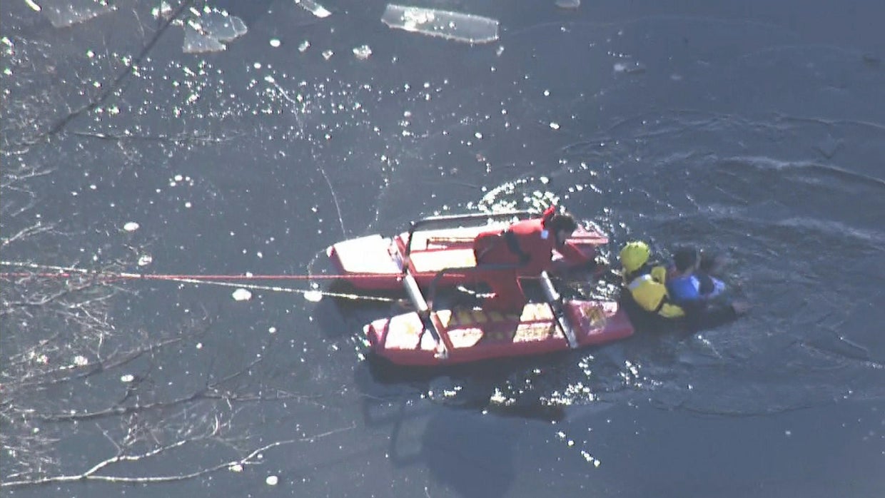 LOOK: Firefighters rescue man who fell through ice in Billerica - CBS ...