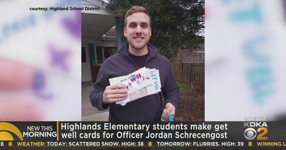 Elementary school students make get well cards for police office - CBS ...