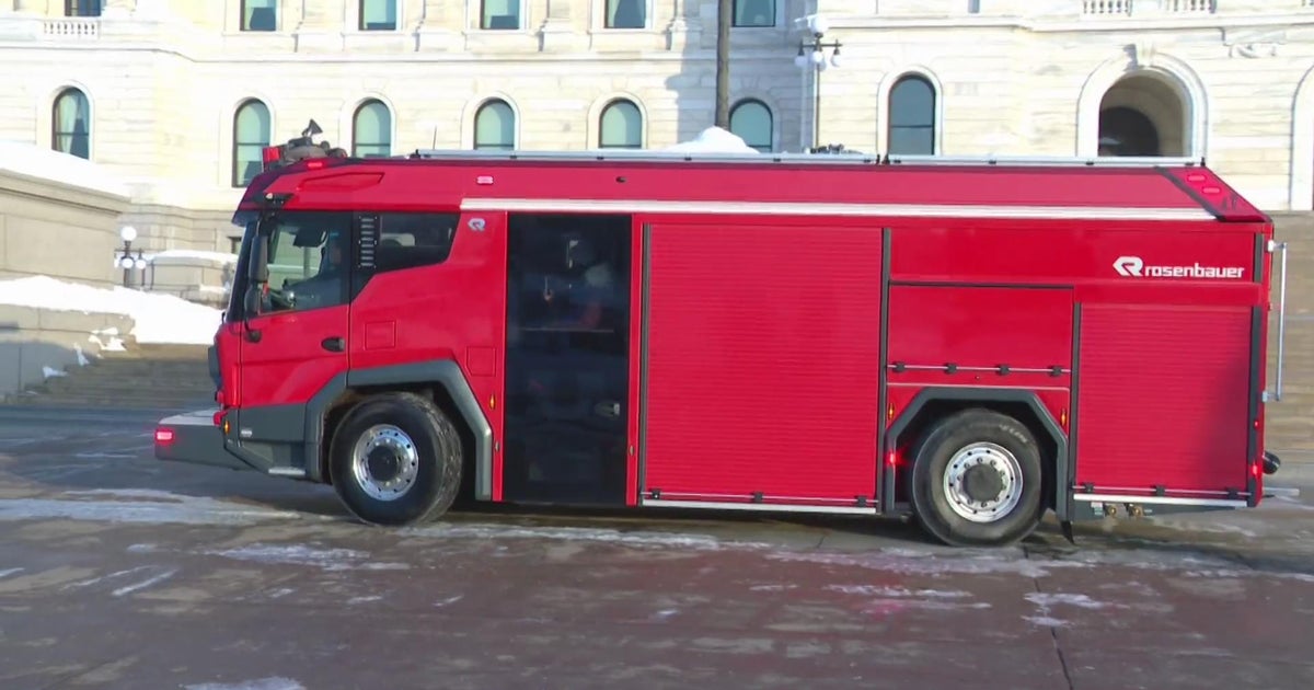Gov. Walz celebrates state’s first electric fire truck - CBS Minnesota