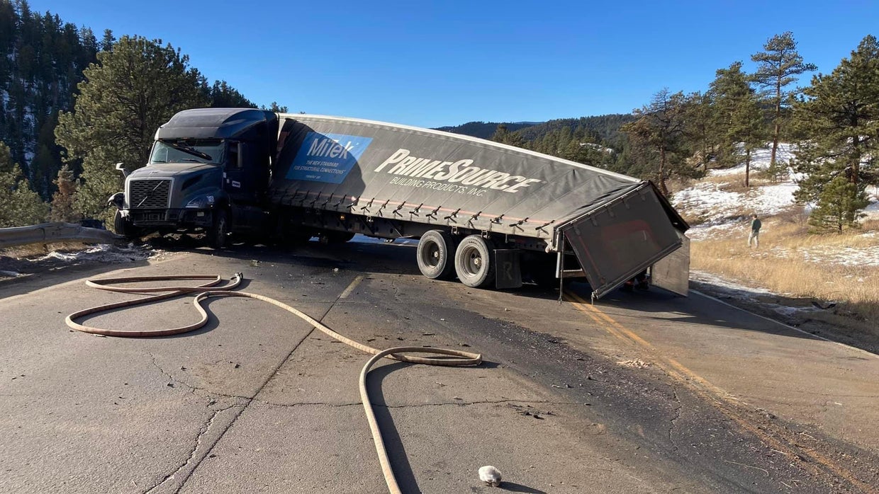 Highway 285 reopens after closure for jackknifed semi, fuel spill - CBS ...