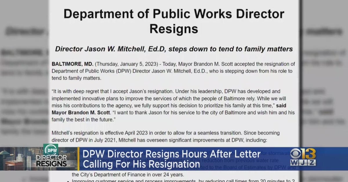 DPW director resigns following criticism from city leaders - CBS Baltimore