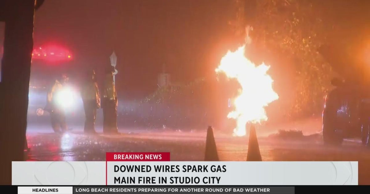 Downed wires spark gas main fire in Studio City - CBS Los Angeles