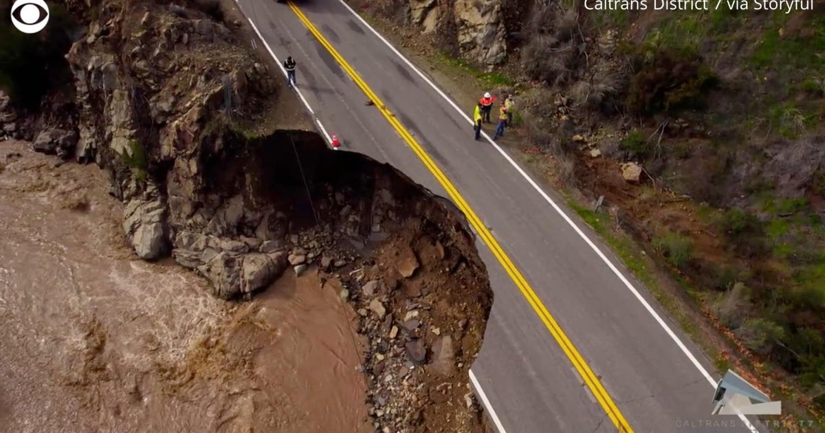 Storms wash out highway in Ventura County, California - CBS News