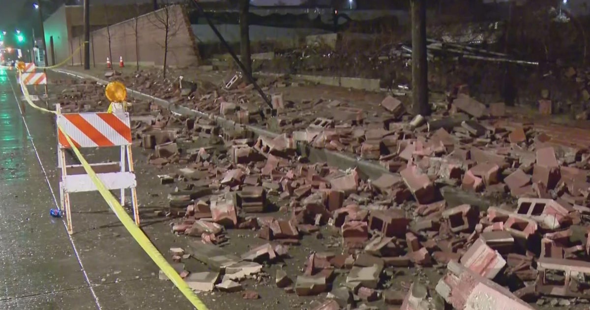 Wall Collapse leaves bricks scattered in Humboldt Park - CBS Chicago