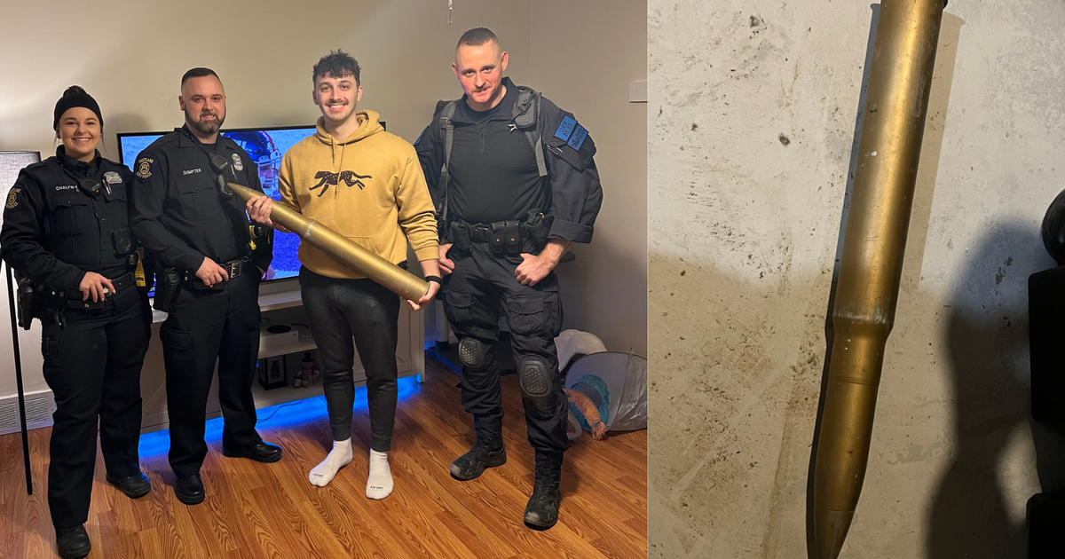 Westland man finds old artillery shell in basement - CBS Detroit