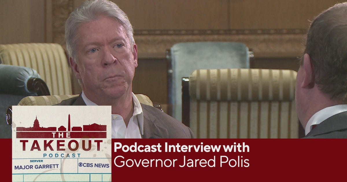 Major Garrett with CBS News interviews Gov. Jared Polis for The Takeout ...
