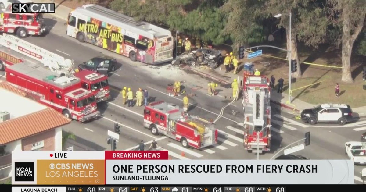 Sunland-Tujunga collision: 2 hospitalized following fiery crash - CBS ... Sunland-Tujunga collision: 2 hospitalized following fiery crash - CBS ...