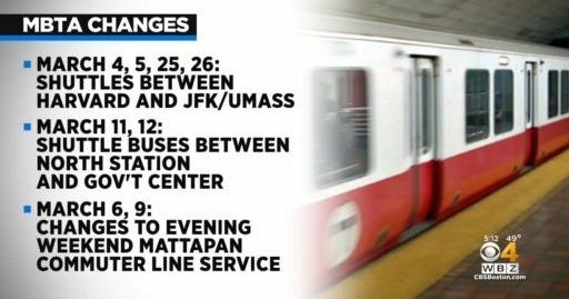 Here are the MBTA service changes affecting several lines in March ...