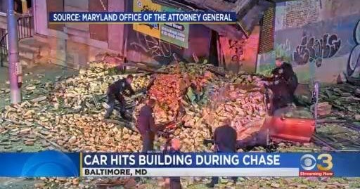 Car hits building during chase in Baltimore - CBS Philadelphia