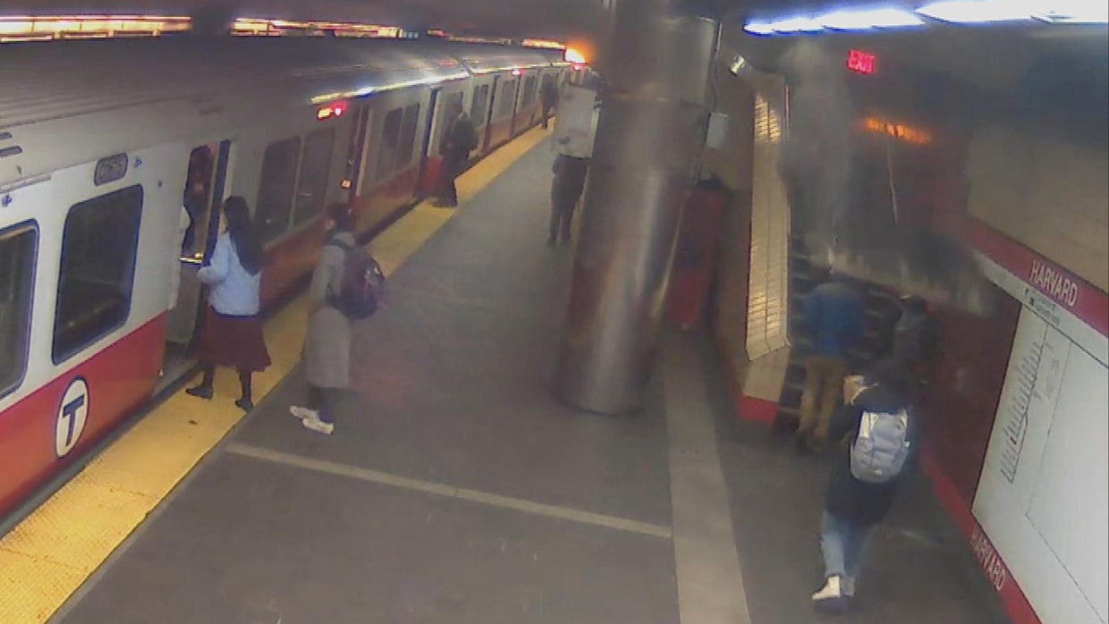 Video shows woman nearly hit by ceiling panel at MBTA station - CBS Boston