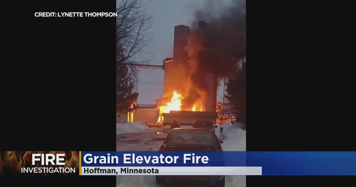 Crews battle grain elevator fire in Hoffman - CBS Minnesota