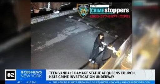 NYPD: Teen vandals damage statue at Queens church - CBS New York
