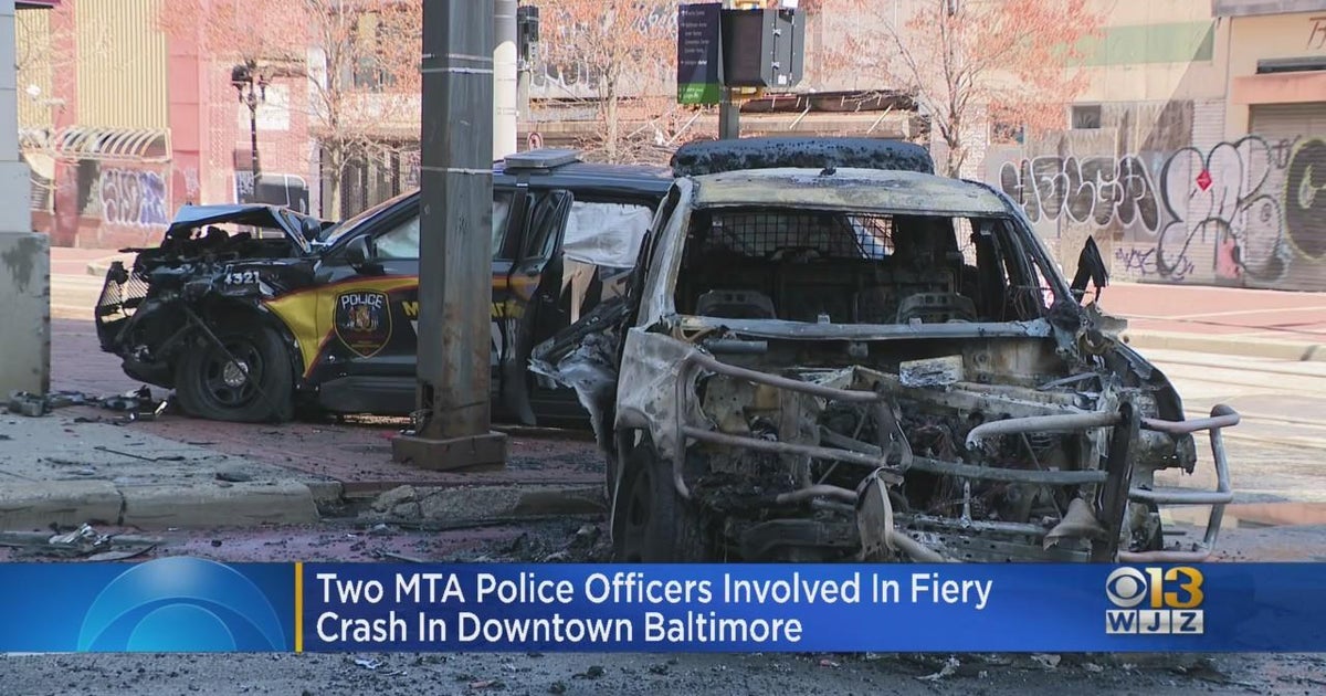 Two MTA Police officers involved in fiery crash in Downtown Baltimore ...