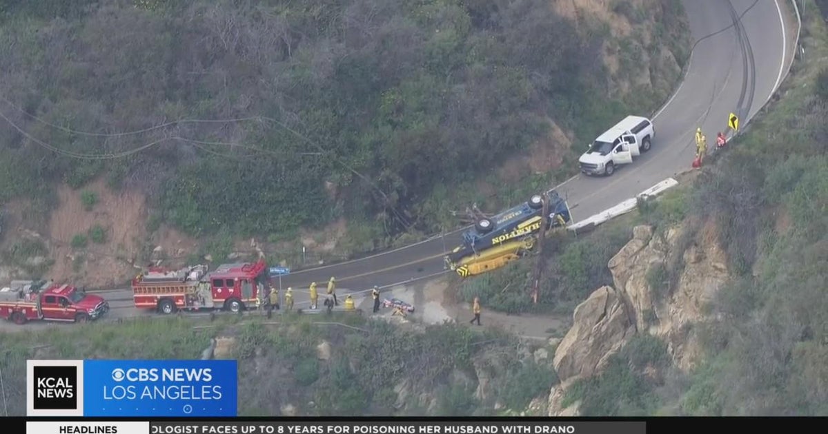 Crane operator trapped inside overturned crane in Malibu - CBS Los Angeles