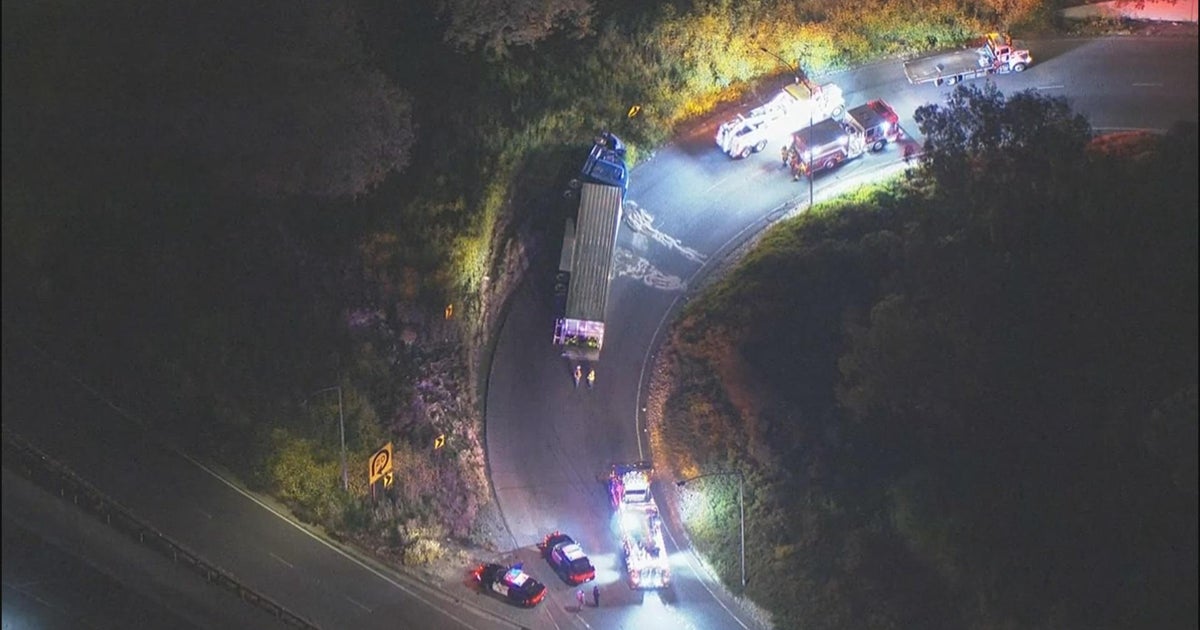 Big rig overturns on I-710/I-10 connector near Monterey Park - CBS Los ...