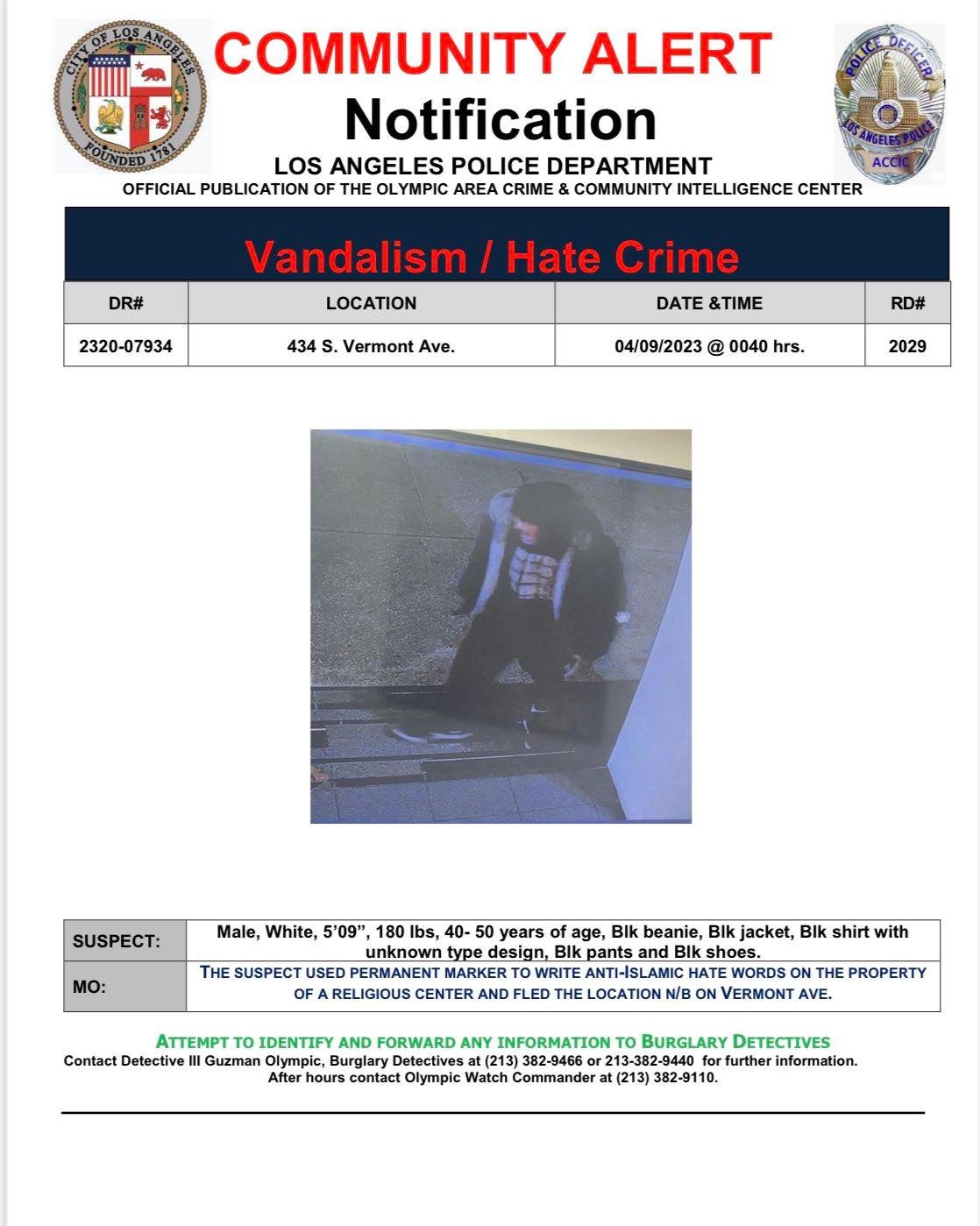 Islamic Center of Southern California hate-crime vandalism: suspect ...
