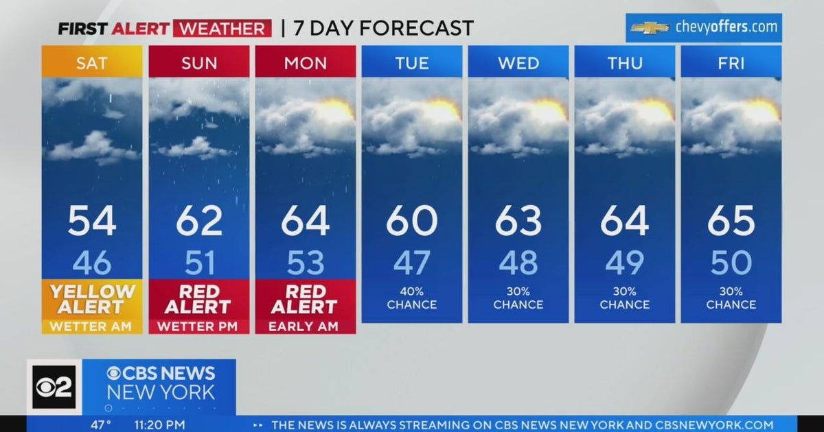 First Alert Weather: Yellow Alert overnight for pockets of heavy rain - CBS New York