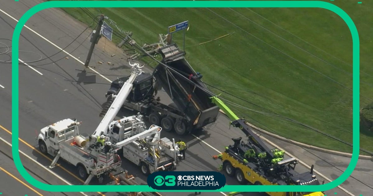 Dump truck crashes into pole in Mount Laurel - CBS Philadelphia