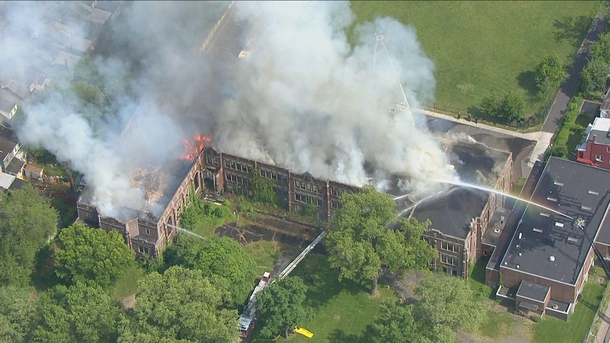 Massive fire rips through vacant school in Trenton, New Jersey - CBS ...