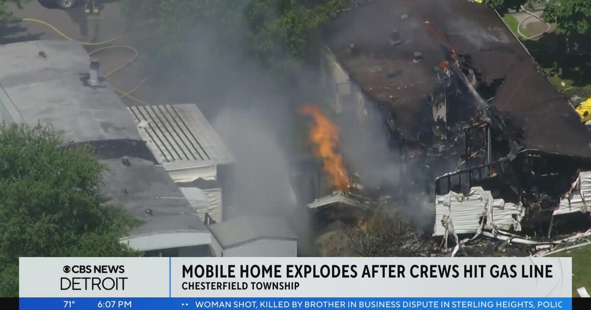 Chesterfield Township mobile home explodes after gas line struck - CBS ...