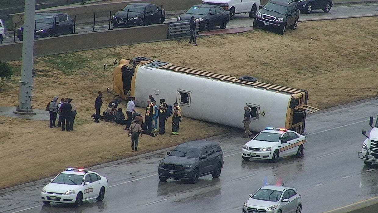 School bus flips over on side on Dan Ryan Expressway - CBS Chicago