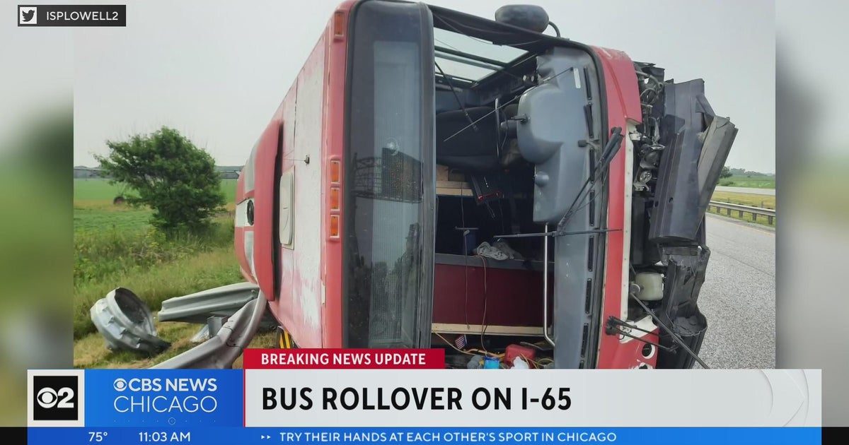 Bus rollover crash causing backup on I-65 in Northwest Indiana - CBS ...