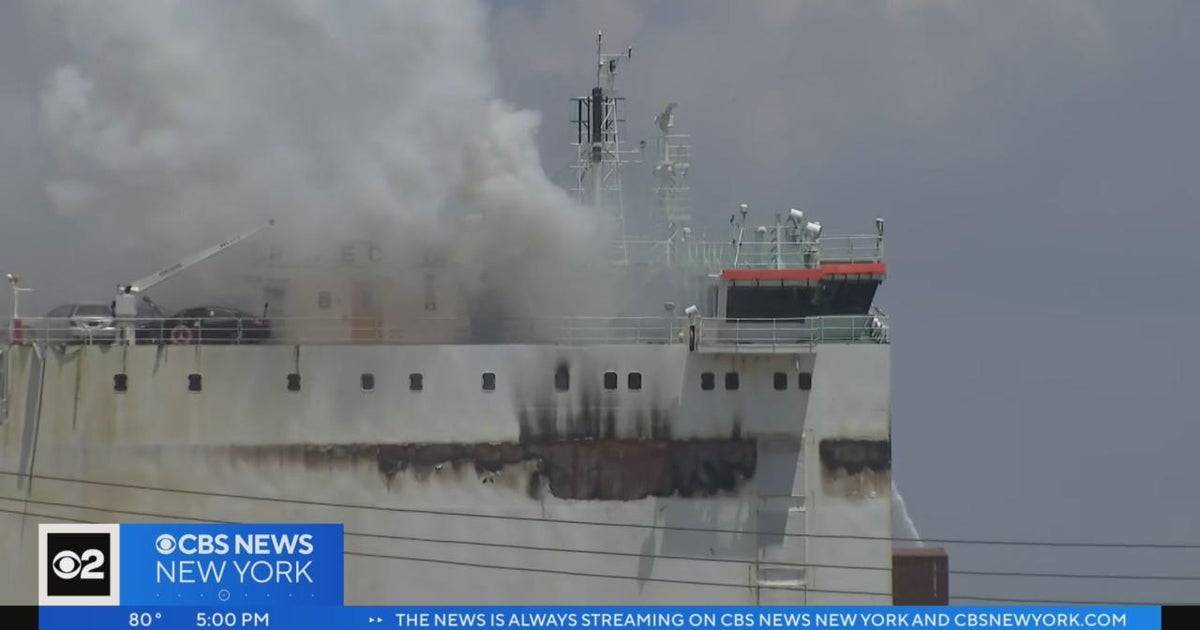 Fire on cargo ship in Newark still burning after over 40 hours - CBS ...
