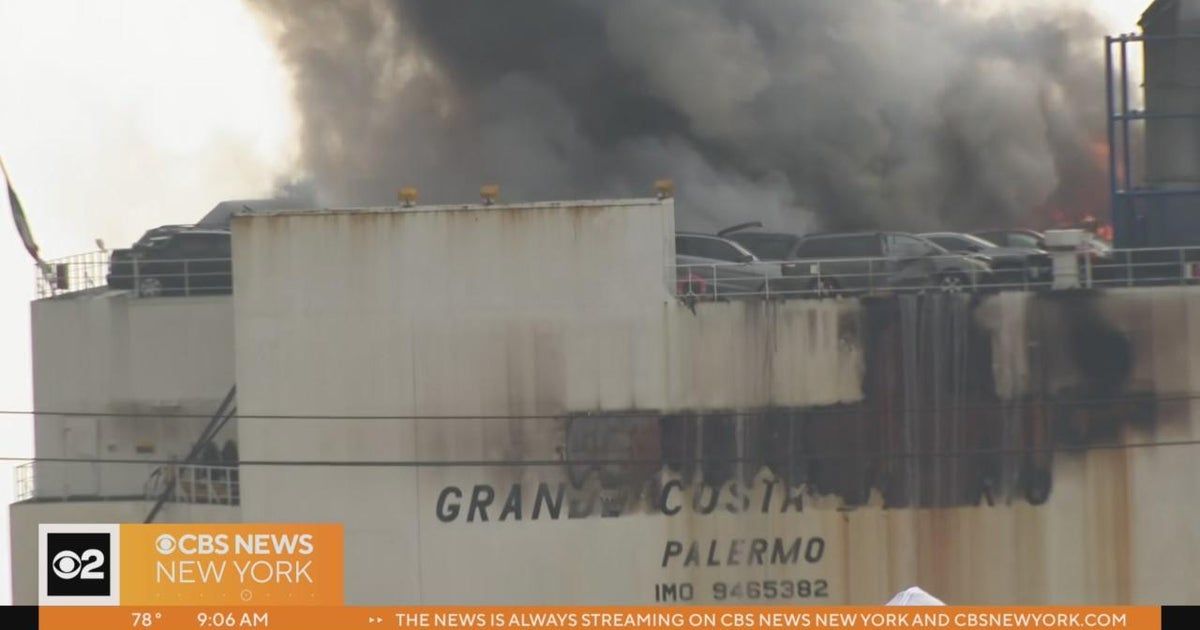 Crews still on scene of deadly cargo ship fire at Port Newark - CBS New ...