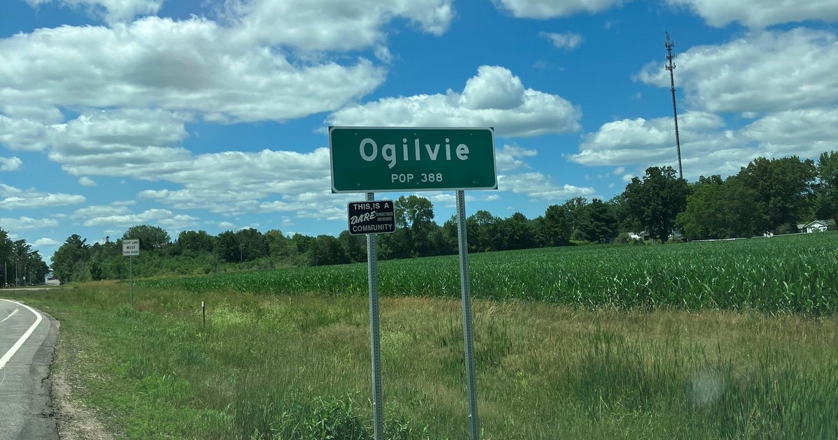 Ogilvie town sign, originally misspelled, now fixed - CBS Minnesota