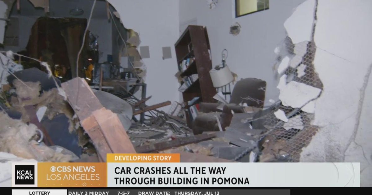 Car crashes through building in Pomona - CBS Los Angeles