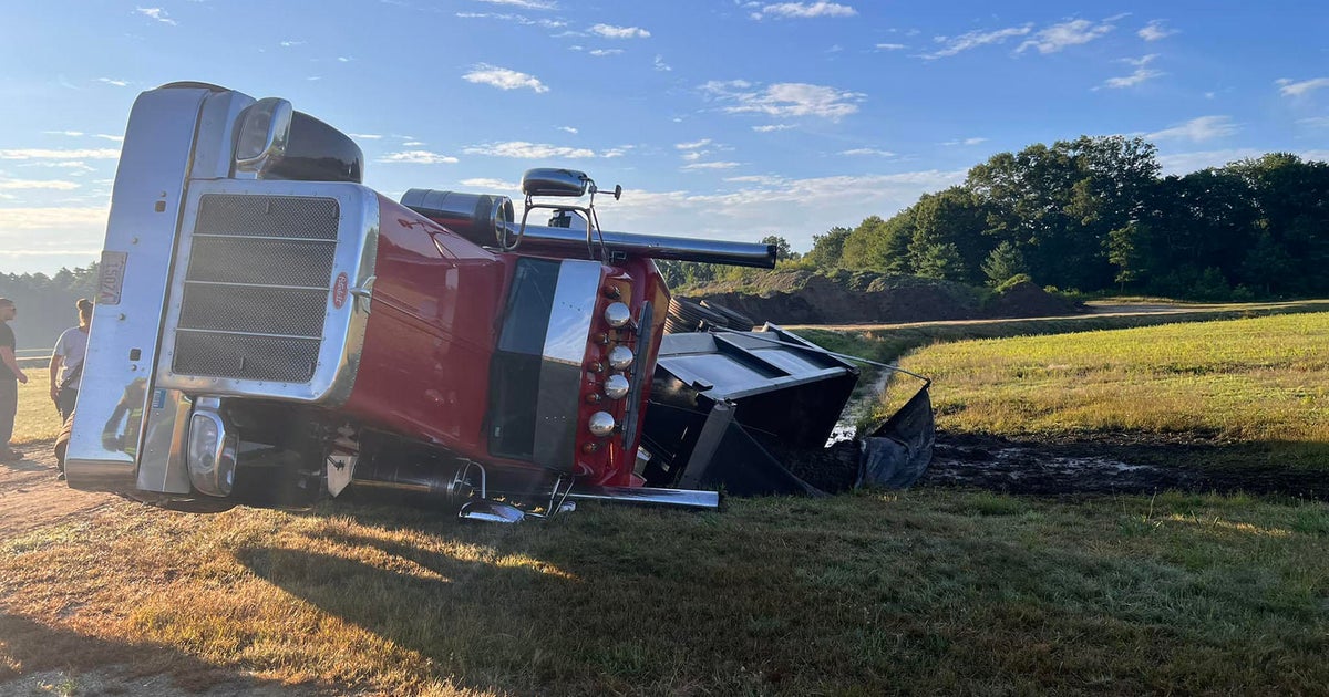 Truck tips over into Plympton cranberry bog - CBS Boston