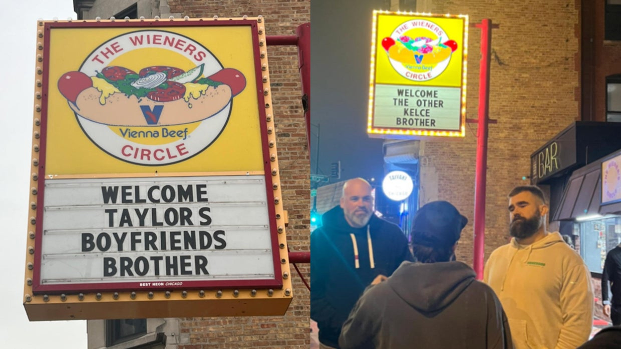 Jason Kelce stops by Chicago's The Wieners Circle - CBS Chicago