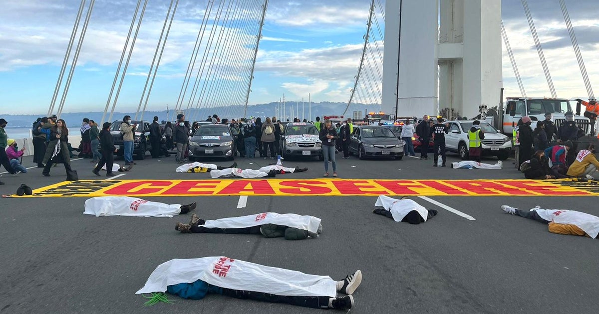 Photos: Demonstration demanding cease-fire in Gaza shuts down westbound ...