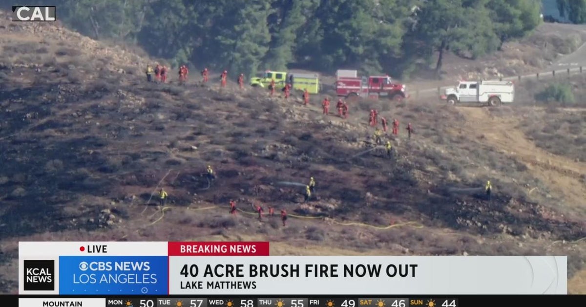 Firefighters contain 40-acre brushfire burning near Lake Matthews - CBS ...