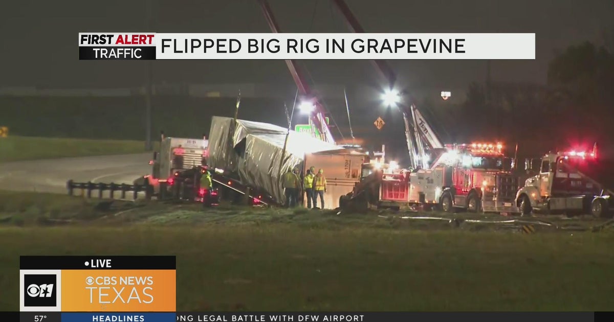 Semi-truck flips in Grapevine - CBS Texas