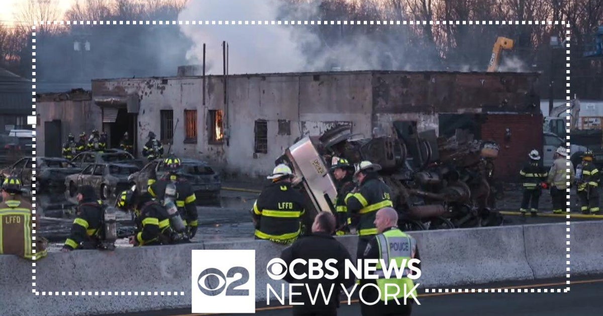 Tanker truck overturns, explodes on Route 17 - CBS New York