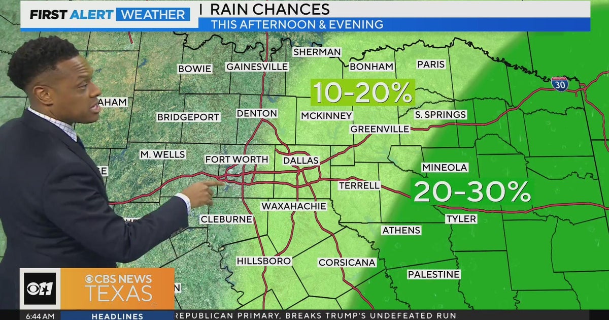 Chance of rain Monday afternoon and evening in parts North Texas - CBS ...