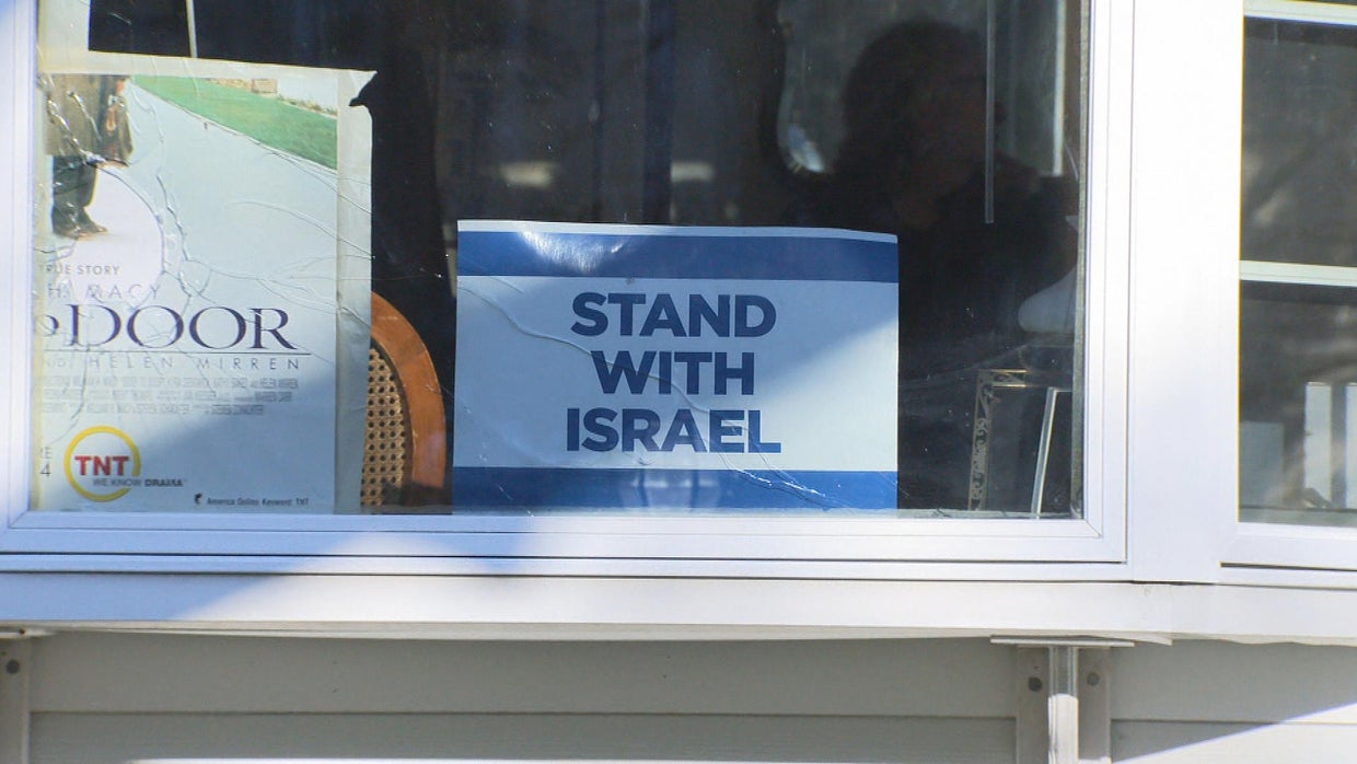 Rock thrown through window with pro-Israel sign in Newton - CBS Boston