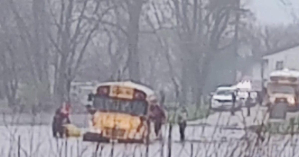 School bus gets stranded in flood water in Wilmington, Illinois - CBS ...