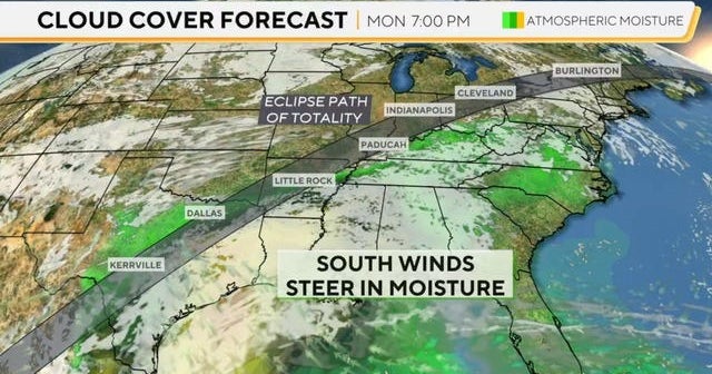 Clouds expected over much of eclipse path of totality - CBS News