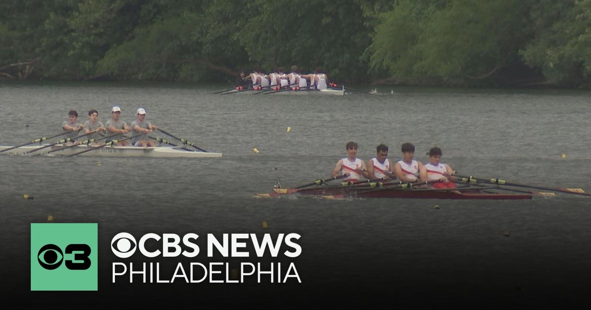 Rowing along the Schuylkill River at the 97th Stotesbury Cup Regatta ...