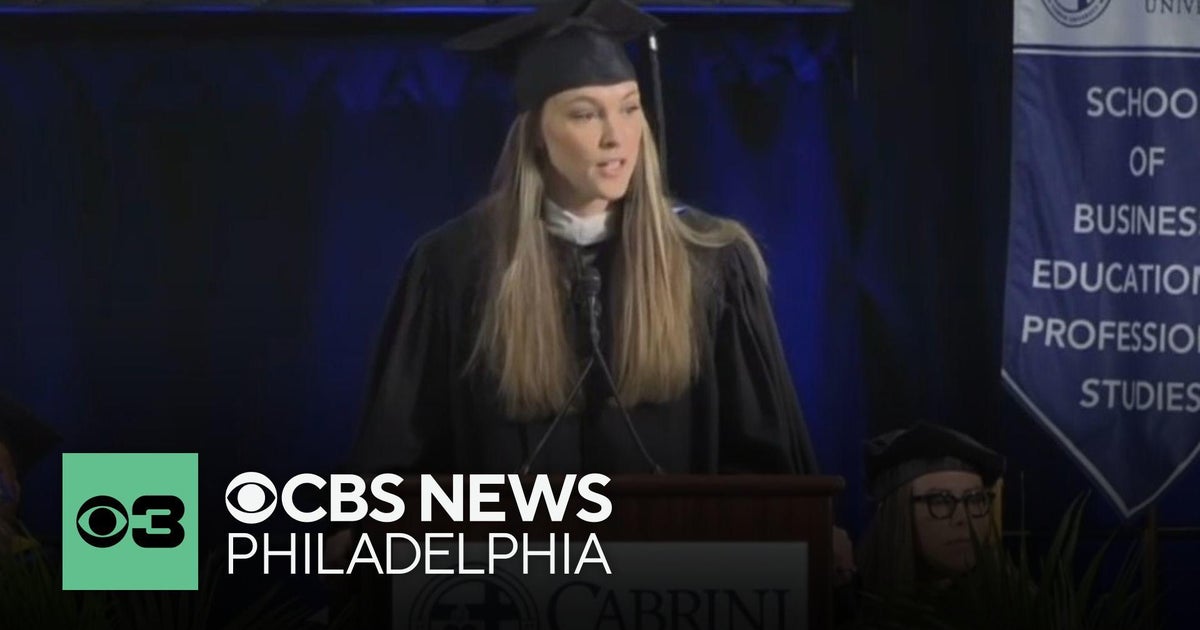 Kylie Kelce delivers speech at Cabrini University's final commencement - CBS Philadelphia