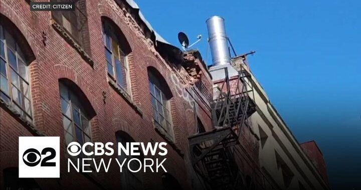 Part of a Brooklyn building's roof falls onto a sidewalk shed below ...