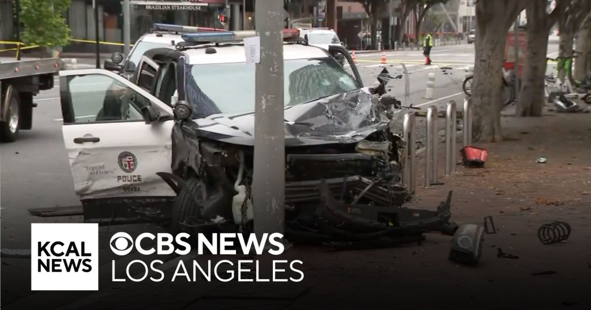Officer injured after having patrol car stolen in downtown LA - CBS Los ...
