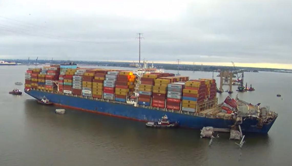 SLIDESHOW: Up-close photos of damage to Dali as ship leaves Key Bridge ...