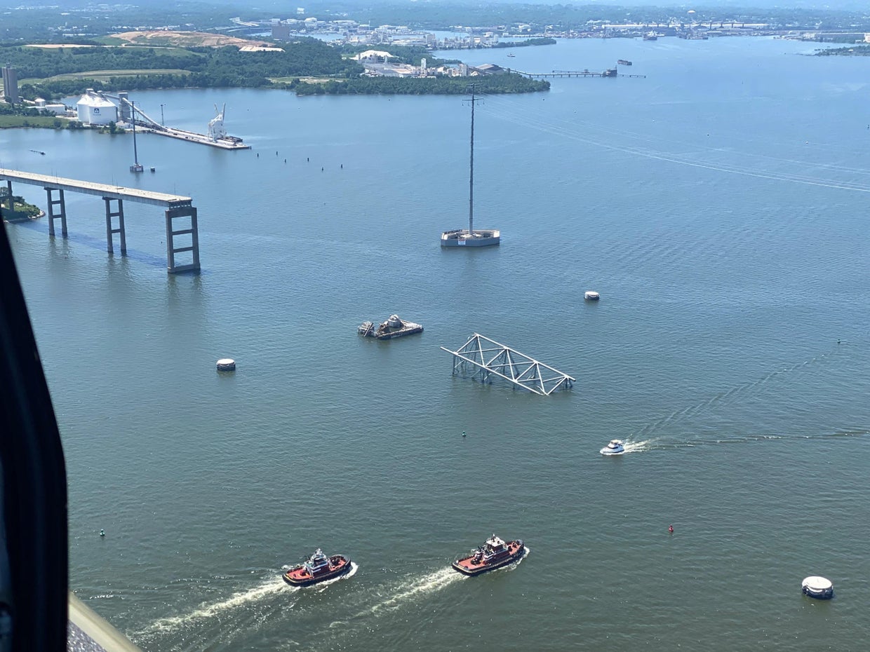 Photos: Aerial view of progress at the Key Bridge collapse site as ...