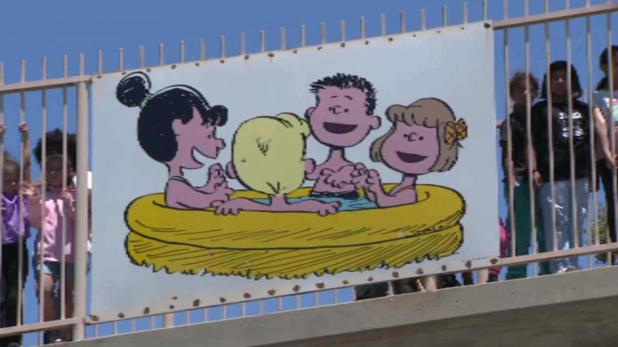 Snoopy bridge in Tarzana is celebrated with restored Peanuts character art panels - CBS Los Angeles